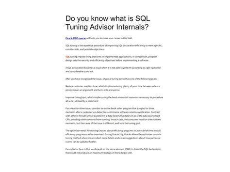 Sql Tuning Advisorinternals001 Ppt