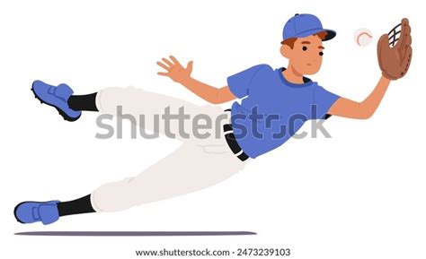 Illustration Baseball Player Action Diving Catch Stock Vector Royalty