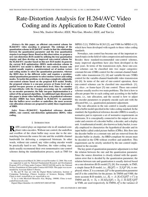 Pdf Rate Distortion Analysis For H264avc Video Coding And Its