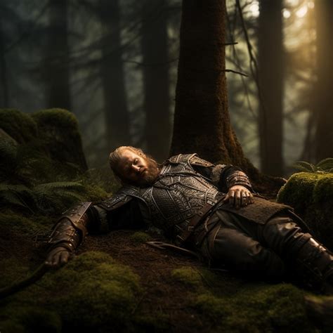 Premium Photo A Knight Laying In The Woods With The Sun Shining