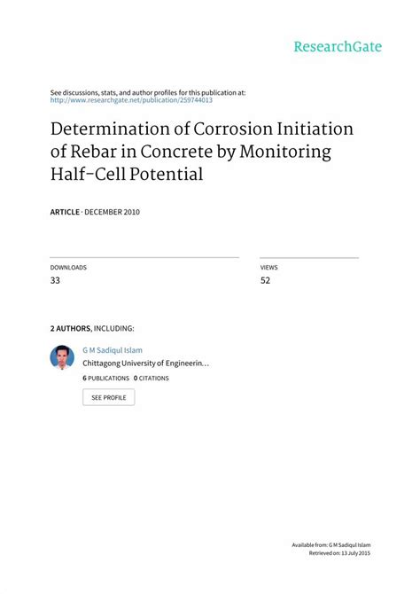 Pdf Determination Of Corrosion Initiation Of Rebar In Concrete By Monitoring Half Cell