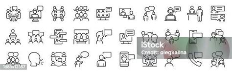 대화 채팅 말하기 말하기와 관련된 개요 아이콘 집합입니다 선형 아이콘 컬렉션 편집 가능한 획 벡터 일러스트 레이 션 기포에 대한