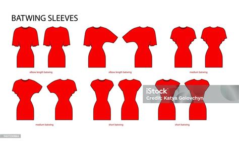 Batwing 소매 옷 팔꿈치 중간 짧은 길이의 기술 패션 일러스트레이션 세트 플랫 의류 템플릿 앞면 뒷면 여성 남성 남녀 공용 Cad 모형 0명에 대한 스톡 벡터 아트 및