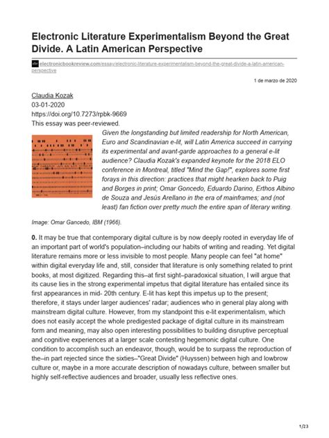 Electronic Literature Experimentalism Beyond The Great Divide A Latin American Perspective