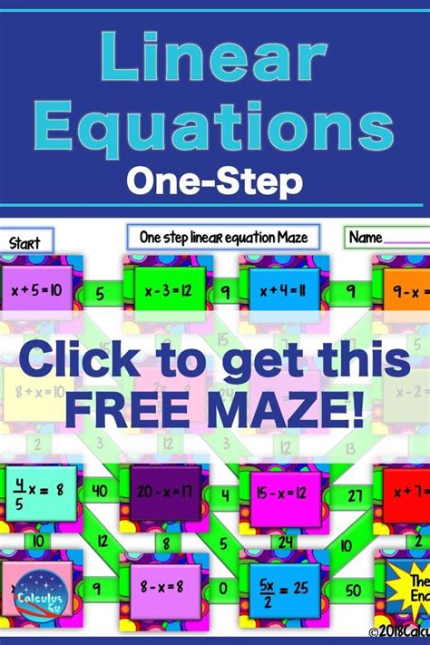 One Step Linear Equation Maze Education Lesson Plans High School