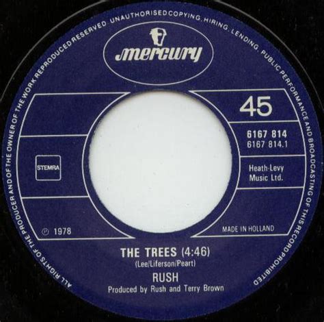 Rush Singles The Trees B W Circumstances 45RPM Vinyl Liner Notes Lyrics And Artwork