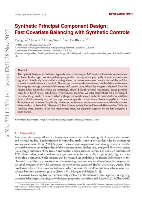 Synthetic Principal Component Design Fast Covariate Balancing With