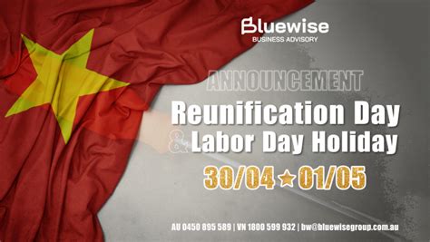 Reunification Day And Labor Day Holiday Announcement Bluewise