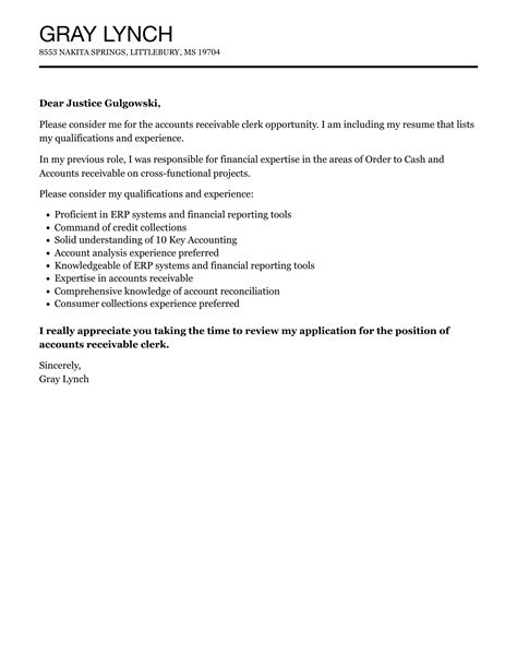 Accounts Receivable Clerk Cover Letter Velvet Jobs