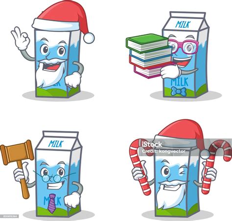 우유 상자 문자 산타 사탕 책 판사 벡터 일러스트 레이 션의 설정 귀여운에 대한 스톡 벡터 아트 및 기타 이미지 귀여운 남자 등장인물 Istock