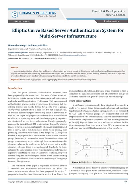 Pdf Elliptic Curve Based Server Authentication System For Multi
