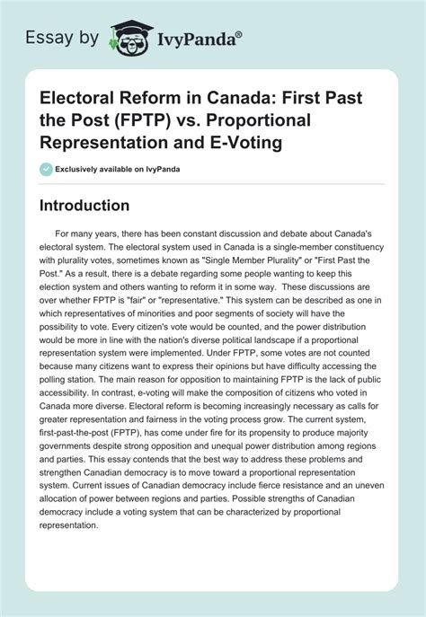 Electoral Reform In Canada First Past The Post Fptp Vs Proportional Representation And E