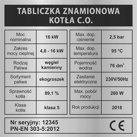 Tabliczka Znamionowa KotŁa Co 12 X 12 Cm Na Piec 12803049241