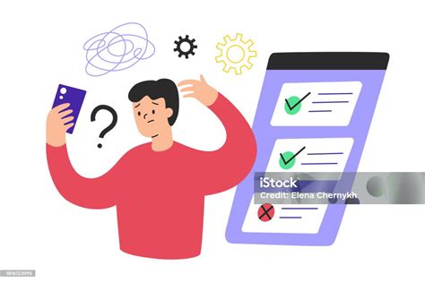 휴대 전화로 시험에 합격하는 학생 온라인 테스트 인터페이스로 손으로 그린 구성 사고 과정의 벡터 그림 남자 생각 연구에 대한 스톡 벡터 아트 및 기타 이미지 Istock