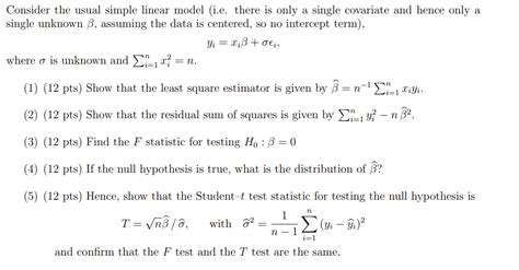 Solved Consider The Usual Simple Linear Model I E There Is Chegg Com