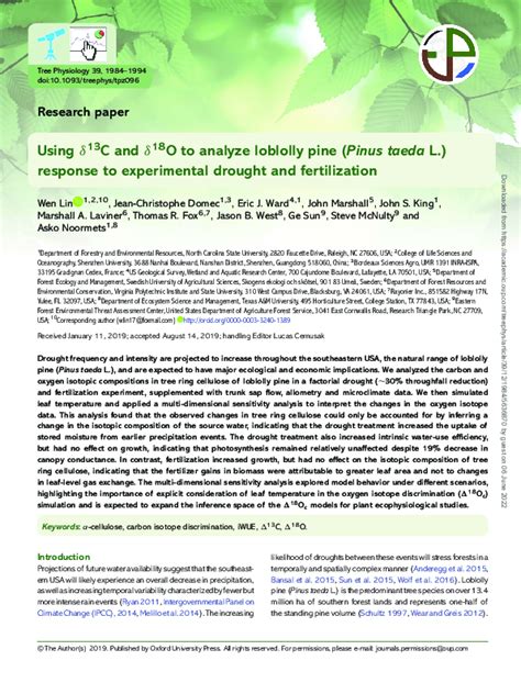 Pdf Using δ13c And δ18o To Analyze Loblolly Pine Pinus Taeda L Response To Experimental