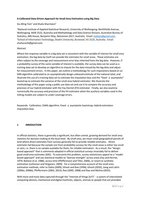 Pdf A Calibrated Data Driven Approach For Small Area Estimation Using Big Data