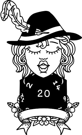 흑백 문신 라인 워크 스타일 인간 음유 시인 캐릭터 자연 20 주사위 롤 가수에 대한 스톡 벡터 아트 및 기타 이미지 가수 검은색 굴리기 Istock