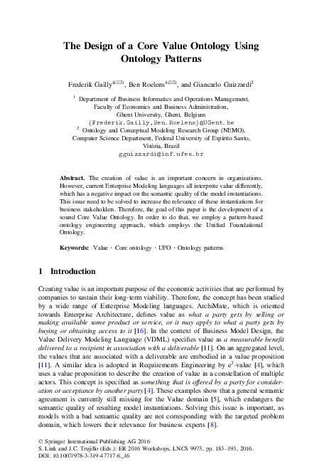 Pdf The Design Of A Core Value Ontology Using Ontology Patterns