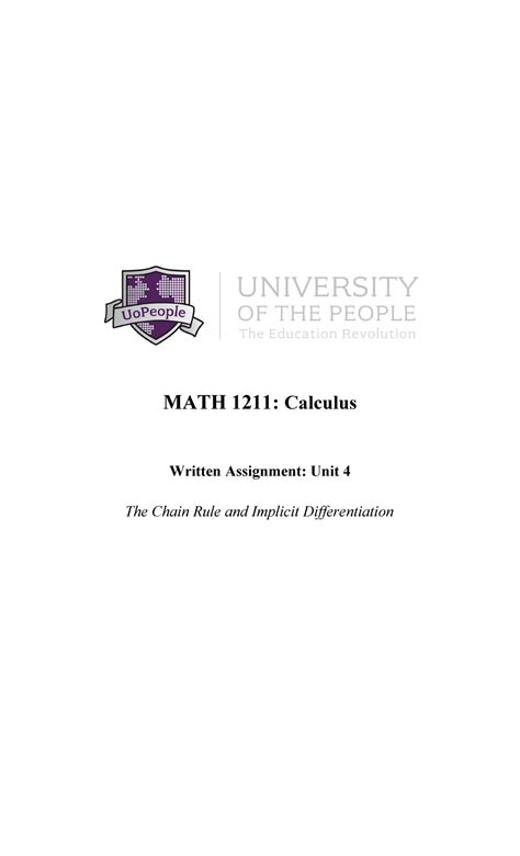 MATH 1211 Written Assignment Unit 4 MATH 1211 Calculus Written