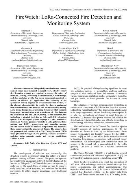 Pdf Firewatch Lora Connected Fire Detection And Monitoring System