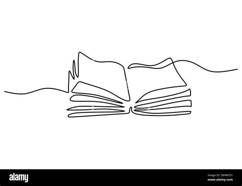 Continuous One Single Line Of Opened Book For School Education Isolated On White Background