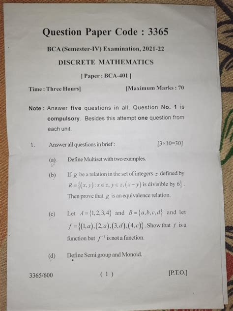 Discrete Mathematics Paper 2022 Pdf