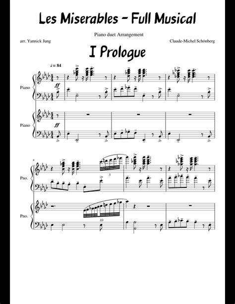 Les Miserables Full Musical 1 Prologue Sheet Music For Piano