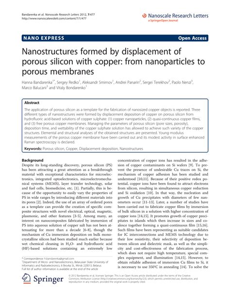 Pdf Nanostructures Formed By Displacement Of Porous Silicon With