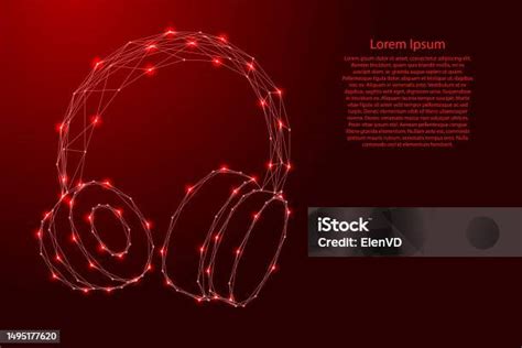 걸쇠가 달린 헤드폰 미래 지향적 인 다각형 빨간색 선과 배너 포스터 인사말 카드를위한 빛나는 별 로우 폴리 개념 벡터 그림입니다 Dj에 대한 스톡 벡터 아트 및 기타 이미지