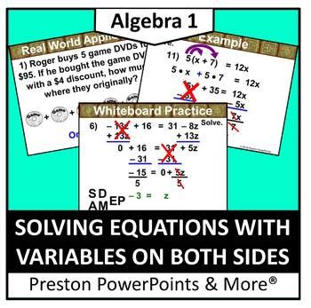 Alg Solving Equations With Variables On Both Sides In A PowerPoint