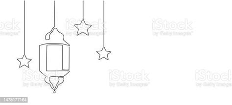 라마단 카림을 하나의 연속 선 그리기 단순한 선형 스타일의 랜터와 별이 있는 이슬람 장식 아랍 종교 휴일 축하 편집 가능한 획 낙서 벡터 일러스트 레이 션 Eid