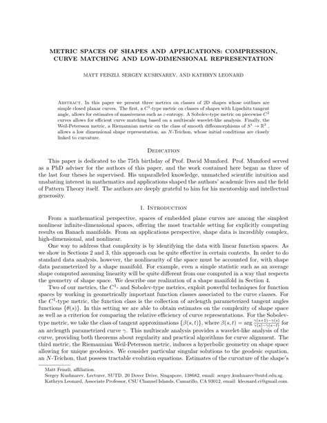 pdf metric spaces of shapes and applications compression curve