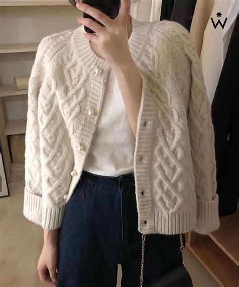 포스티 진주 펄 버튼업 꽈배기 니트 가디건wiaccd096