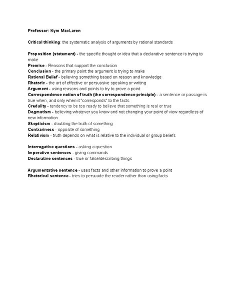 SSH Quiz MacLaren Professor Kym MacLaren Critical Thinking The Systematic