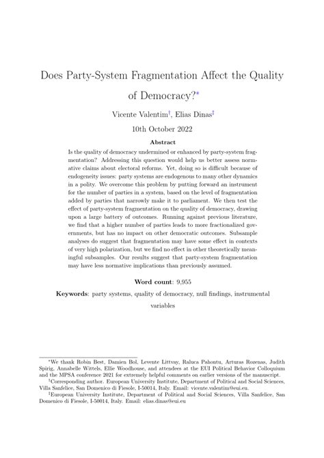Pdf Does Party System Fragmentation Affect The Quality Of Democracy
