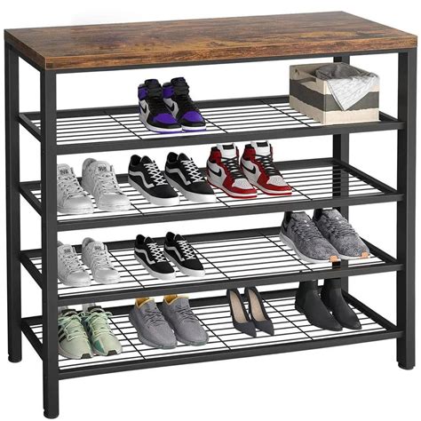 366 In H 16 Pair 5 Tier Black Metal Shoe Rack Shoes 645 The Home Depot