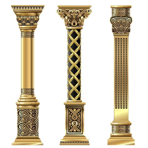 Download Set Of Golden Decorative Columns In Oriental Style For Free