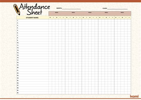 Attendance Sheet School For Teachers Perfect For Grades 10th 11th