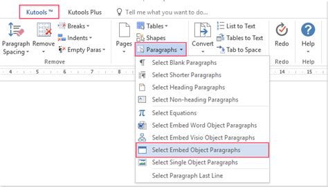 quickly select all paragraphs which have embedded objects in word