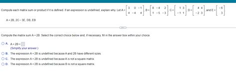 Solved A B C E DB EB Compute The Matrix Sum A B Select Chegg Com
