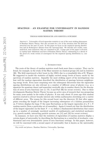 PDF Spacings An Example For Universality In Random Matrix Theory