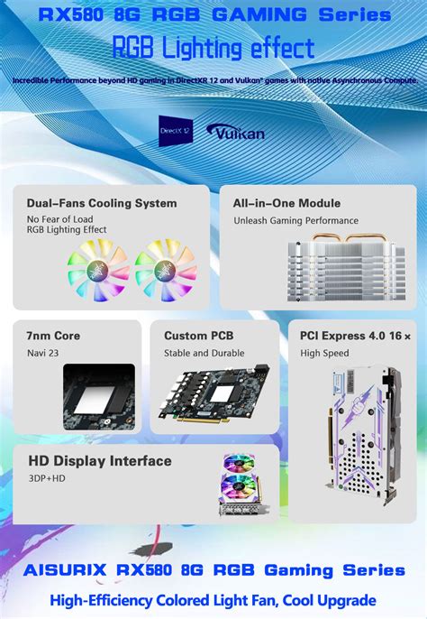 AISURIX RGB RX580 8G Graphics Card Colorful Lighting Video Card GDDR5 256Bit Computer GPU For