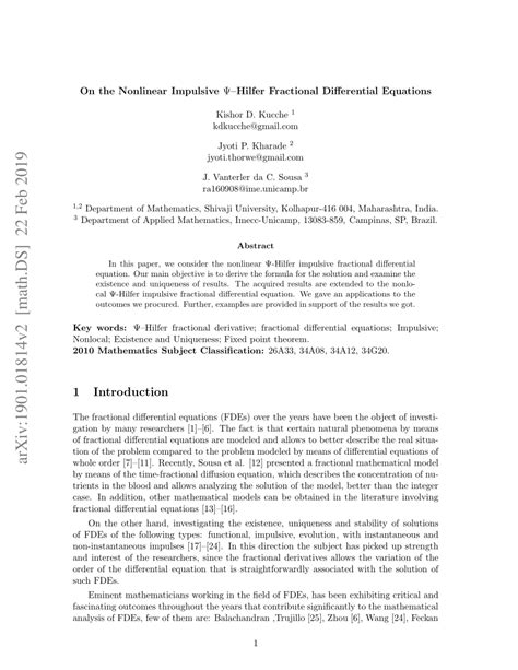 Pdf On The Nonlinear Impulsive Ψ Hilfer Fractional Differential Equations
