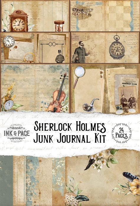 Sherlock Holmes Junk Journal Printable Kit Vintage Detective Digital Download Mystery Ephemera