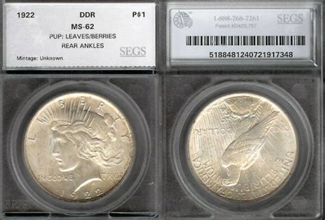 1922 Peace Dollar Segs Ms62 Double Die Reverse Dollars