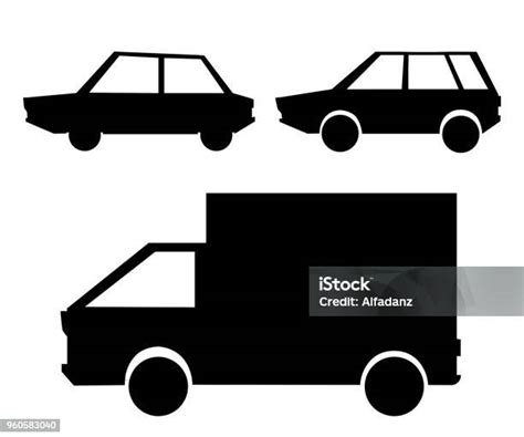 검은 실루엣 승용차 및 트럭 차량 개념에 로고를 흰색 배경 벡터 그림 웹 사이트 페이지 및 모바일 애플 리 케이 션 디자인 개체 그룹에 대한 스톡 벡터 아트 및 기타 이미지