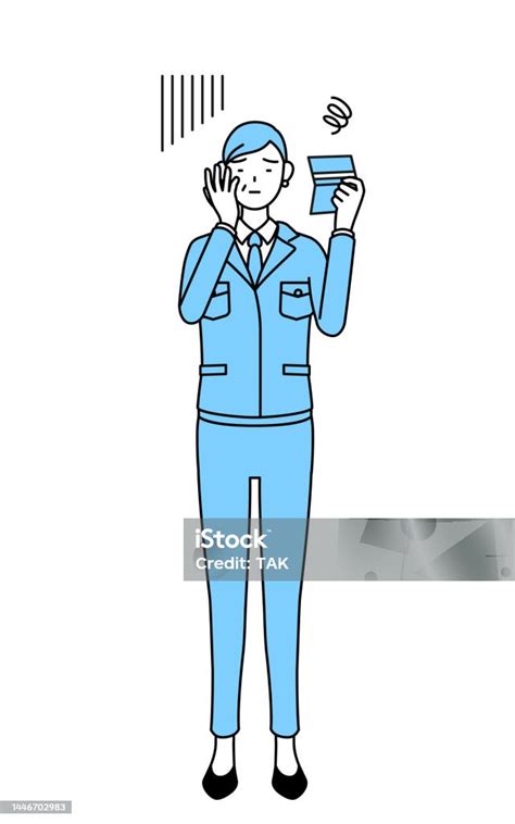경영진 관리자 공장 관리자 작업복을 입은 선배 여성이 그의 통장을보고 우울함을 느낍니다 개발에 대한 스톡 벡터 아트 및 기타 이미지 Istock