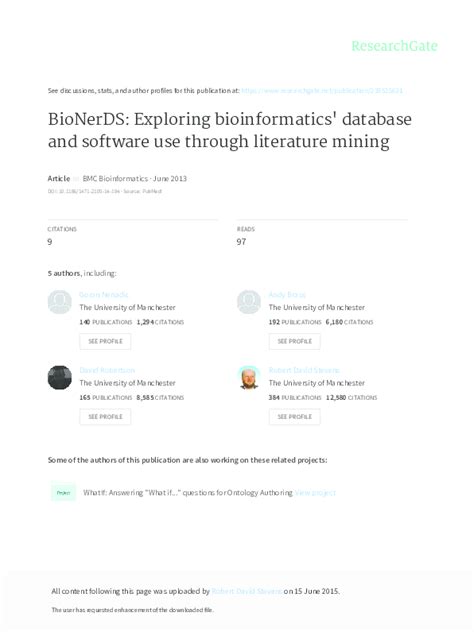 Pdf Bionerds Exploring Bioinformatics Database And Software Use Through Literature Mining