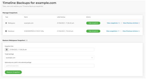 How Do I Restore A Site Using Timeline Backups 20i Support Database